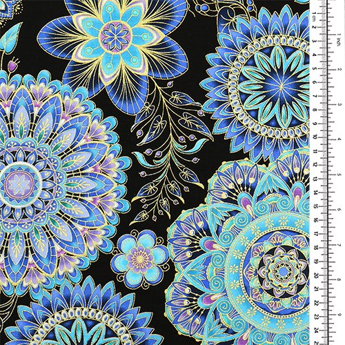 Empress Large Metallic Blue Medallion Fabric by Timeless Treasures ...