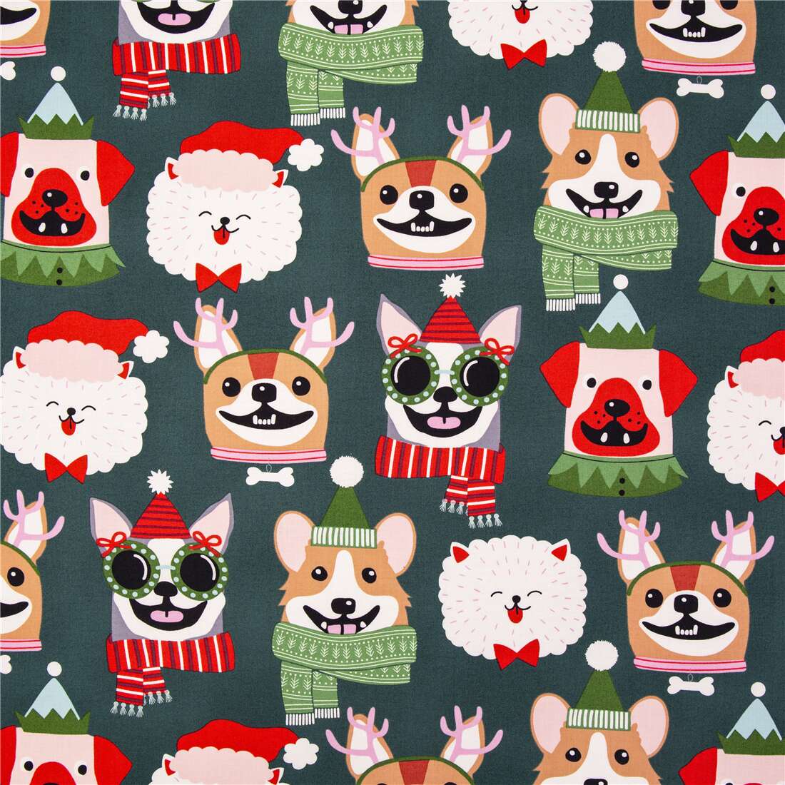 Canine Christmas Cute Puppy Dogs Fabric by Alexander Henry - modes4u