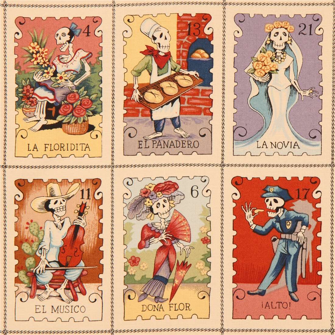 Alexander Henry card skull fabric beige USA Fabric by Alexander Henry ...