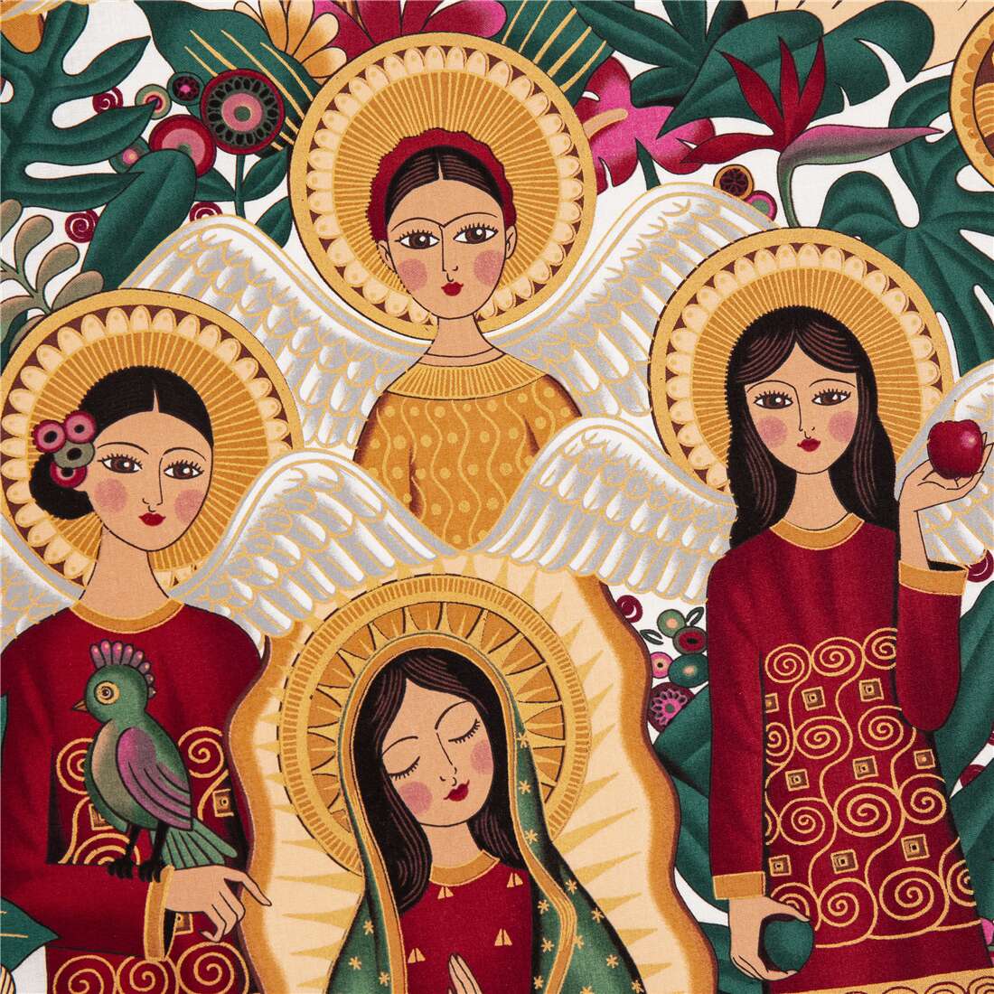 Alexander Henry cotton fabric angels crowns plants Mother Mary white ...