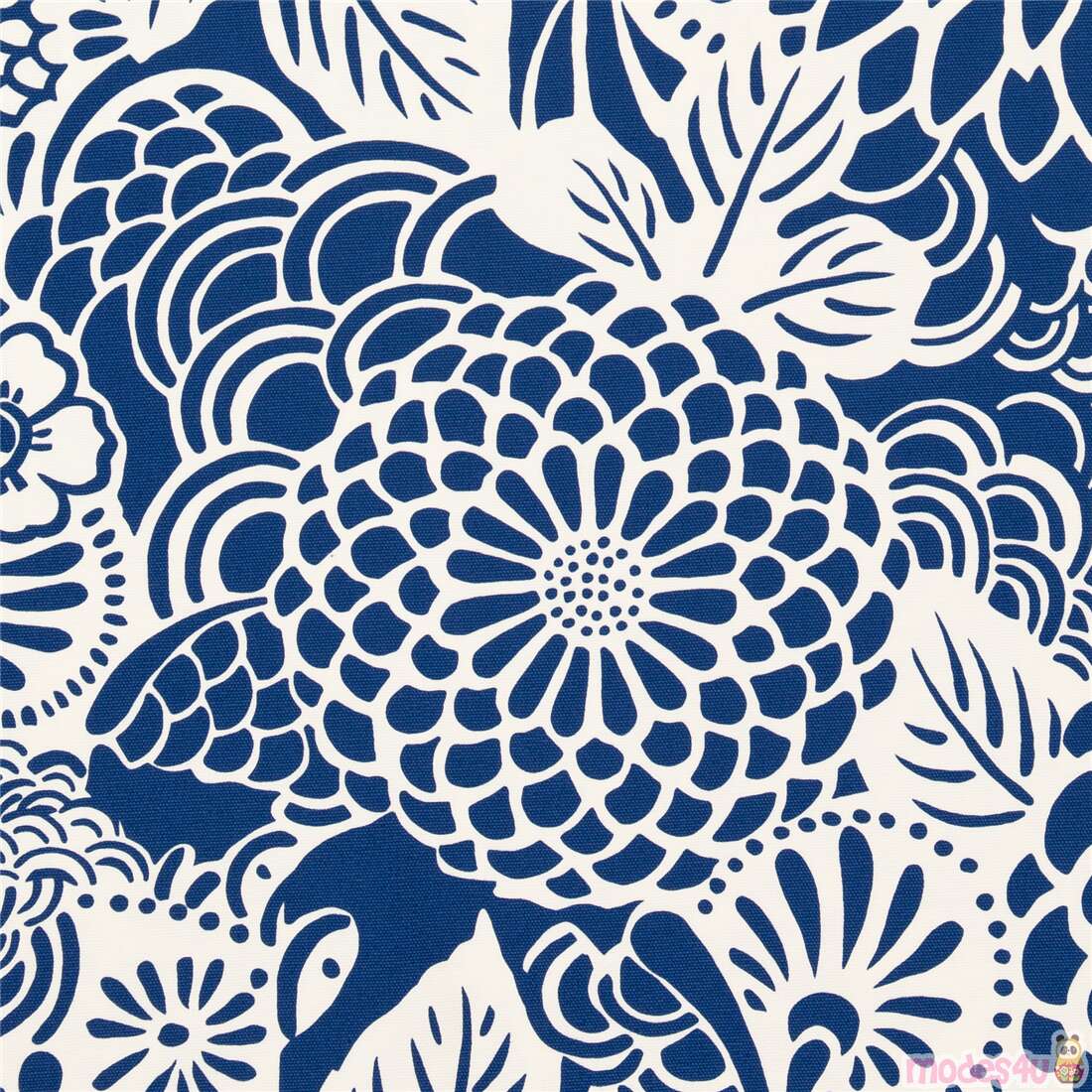 Alexander Henry cream heavy oxford dark blue flower fabric Fabric by ...