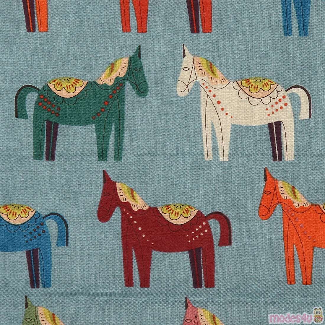 Alexander Henry fabric in blue with colorful horses Fabric by Alexander ...
