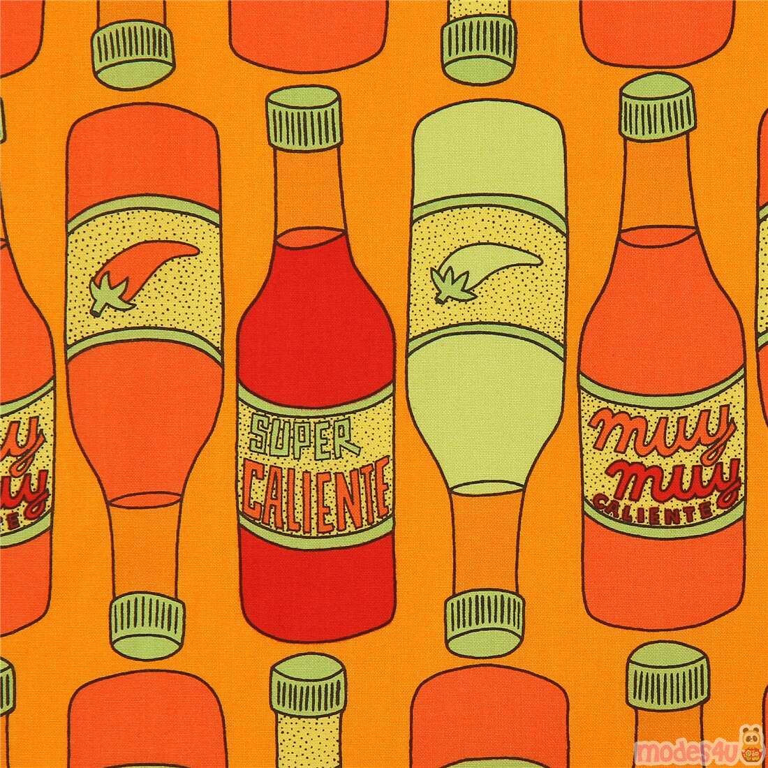 Alexander Henry fabric in orange with sauce bottles Fabric by Alexander ...