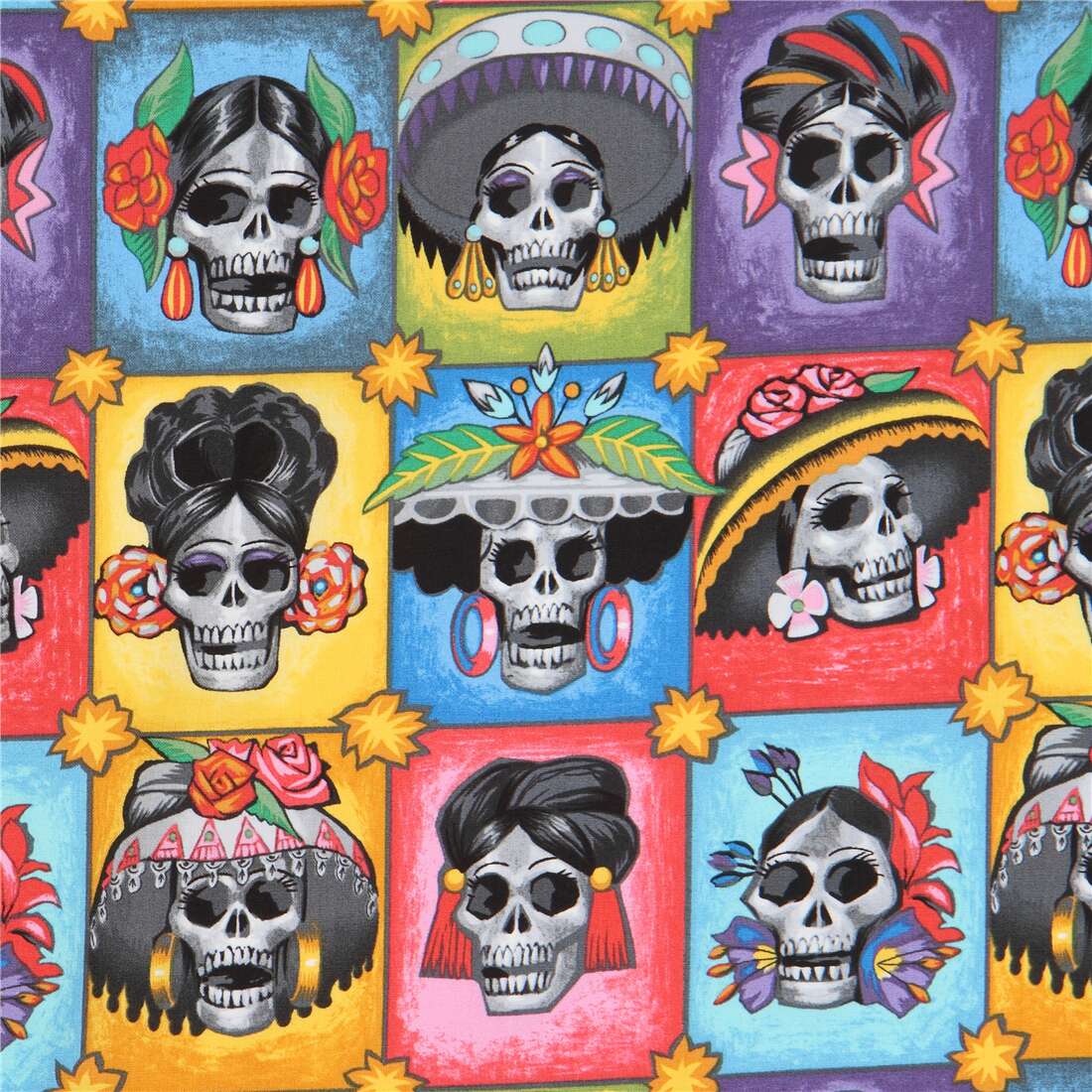 La Senoras Elegantes Fashionable Skulls Fabric by Alexander Henry - modes4u