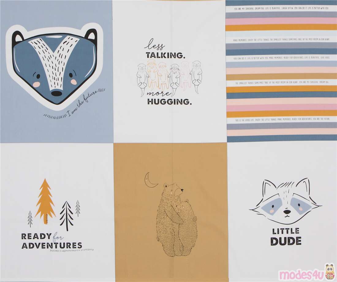 Art Gallery Fabrics forest animal panel fabric with raccoons and bears ...