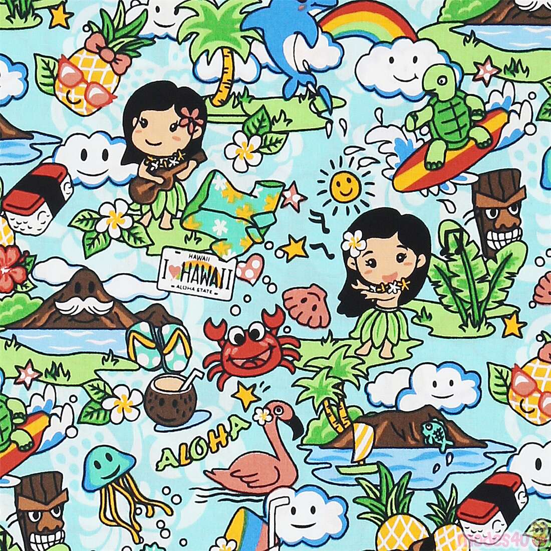 Blue Hawaii icon hula children fabric Trans-Pacific Textiles Fabric by ...
