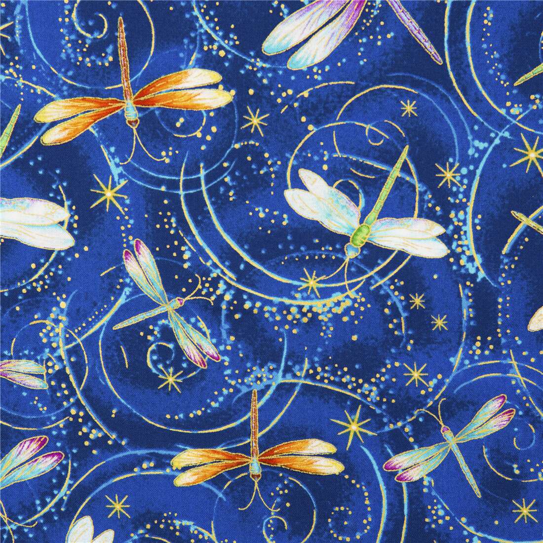 Blue dragonfly fabric by Timeless Treasures with metallic swirling ...