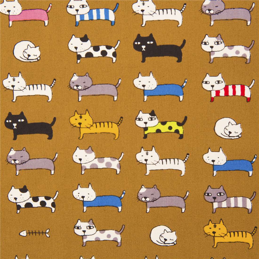 Brown cotton Japanese cats with colourful stripes different spots coats ...