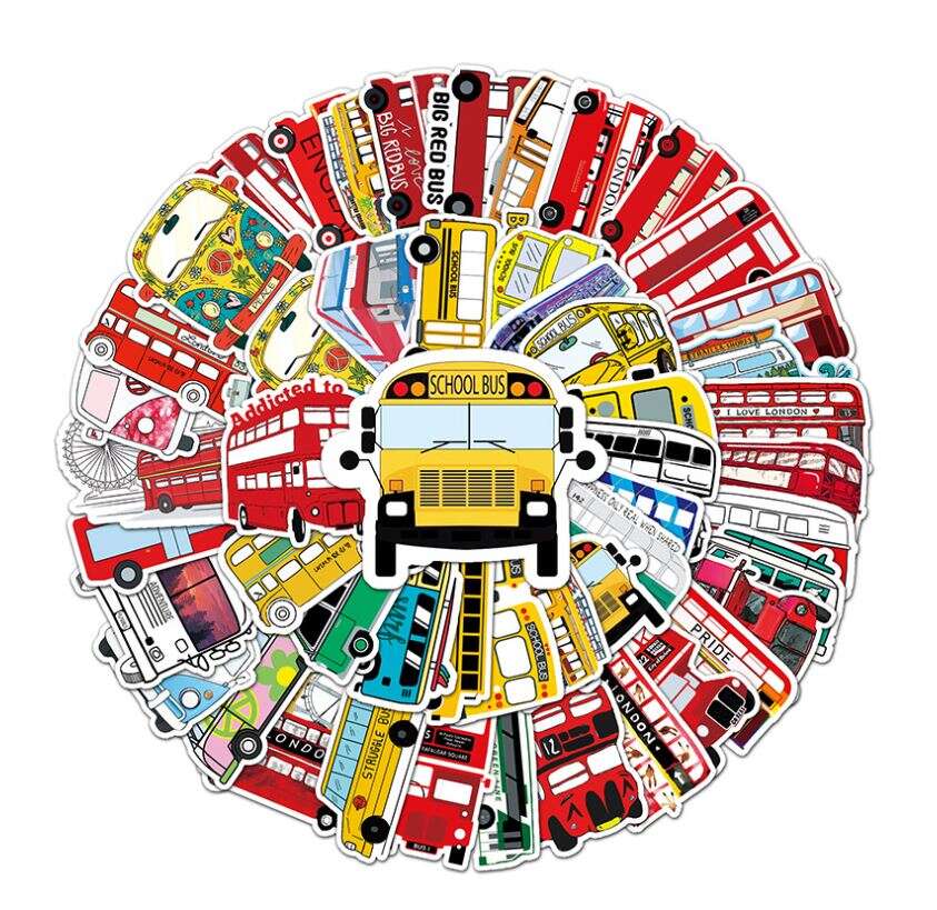 Bus 50 Unique Designs Diecut Stickers Schoolbus London Red Vintage Bus 50 Unique Designs Diecut Stickers Schoolbus London Red Vintage