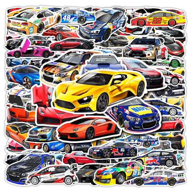 Cars diecut sticker 50 pack unique designs unique emblem shapes ...