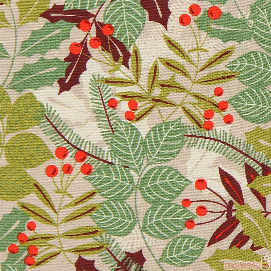 Christmas holly fabric by Alexander Henry in light taupe Fabric by ...