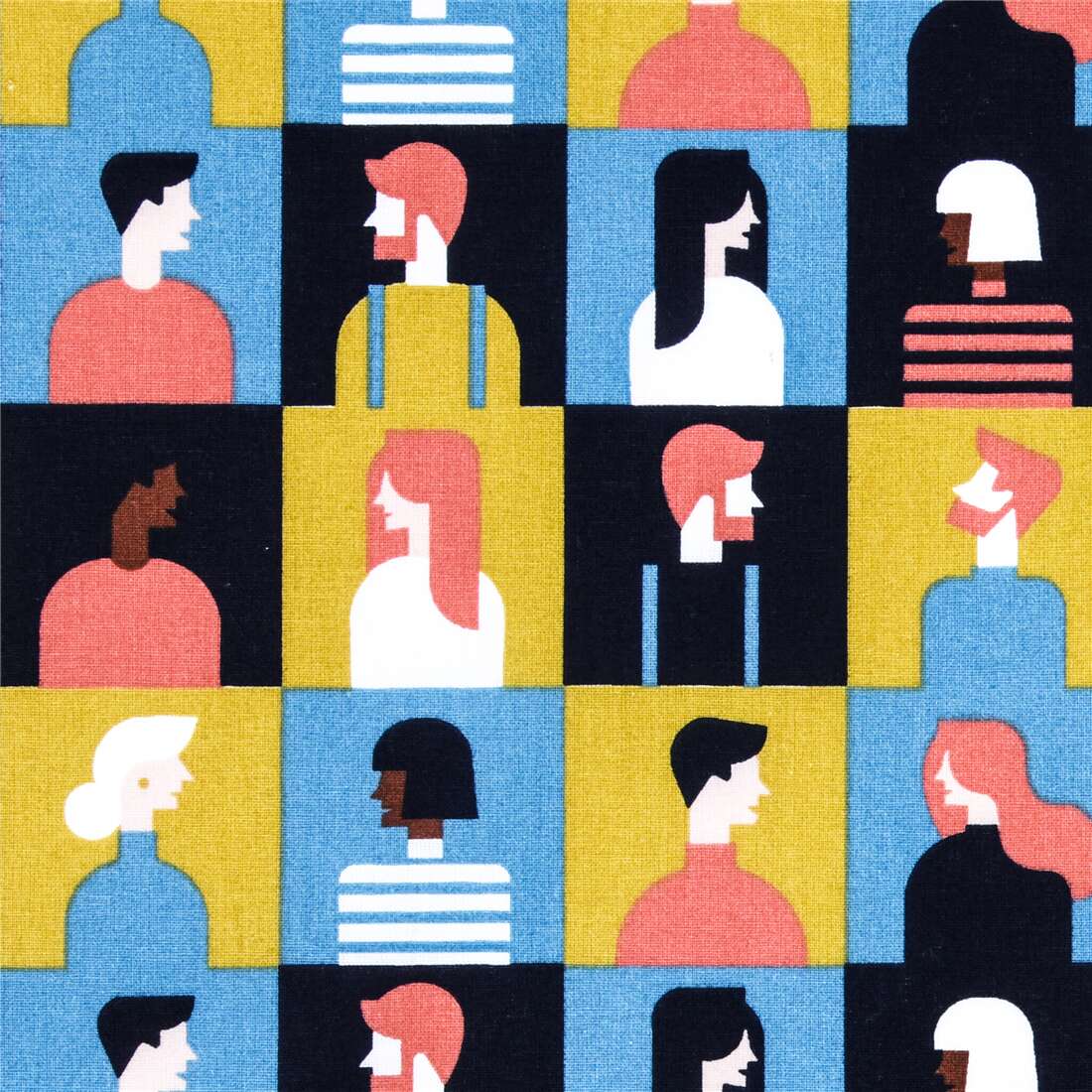 Colorful People Profiles Checker Fabric by Stof France - modes4u