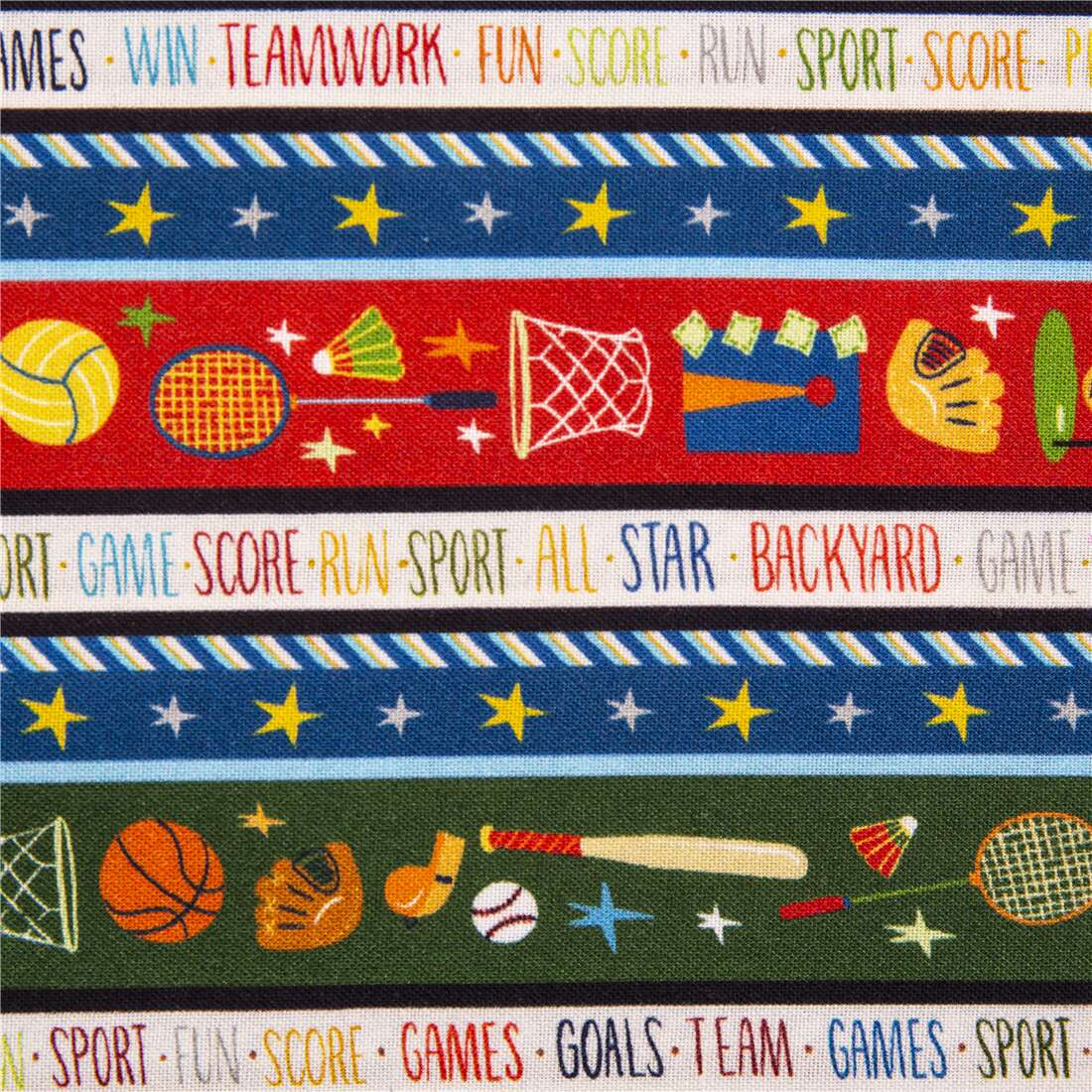 Backyard All Stars Sports Equipment Stripe Fabric by Michael Miller ...