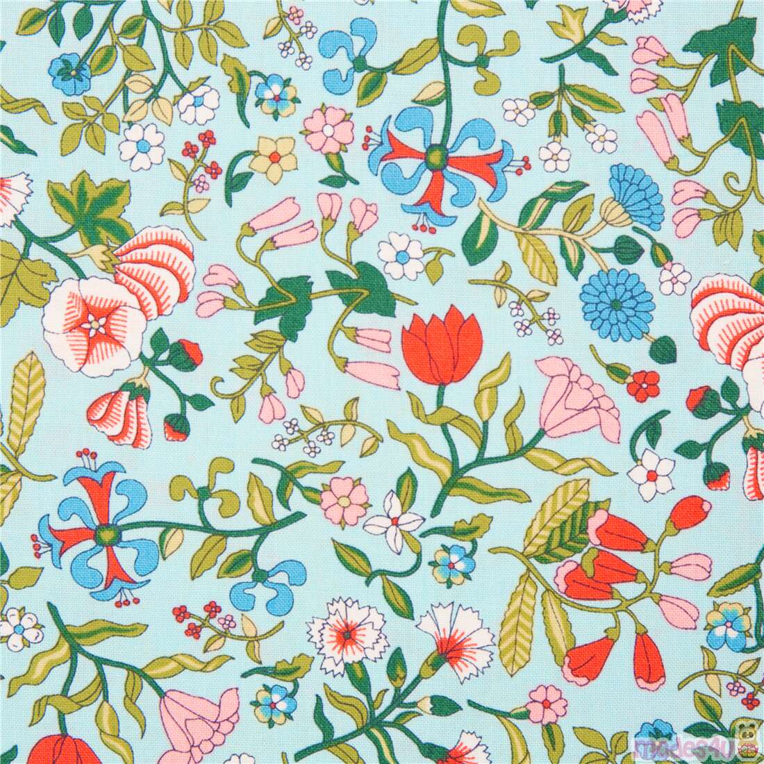 Colorful wild flowers on light blue cotton Liberty Fabrics UK Fabric by ...