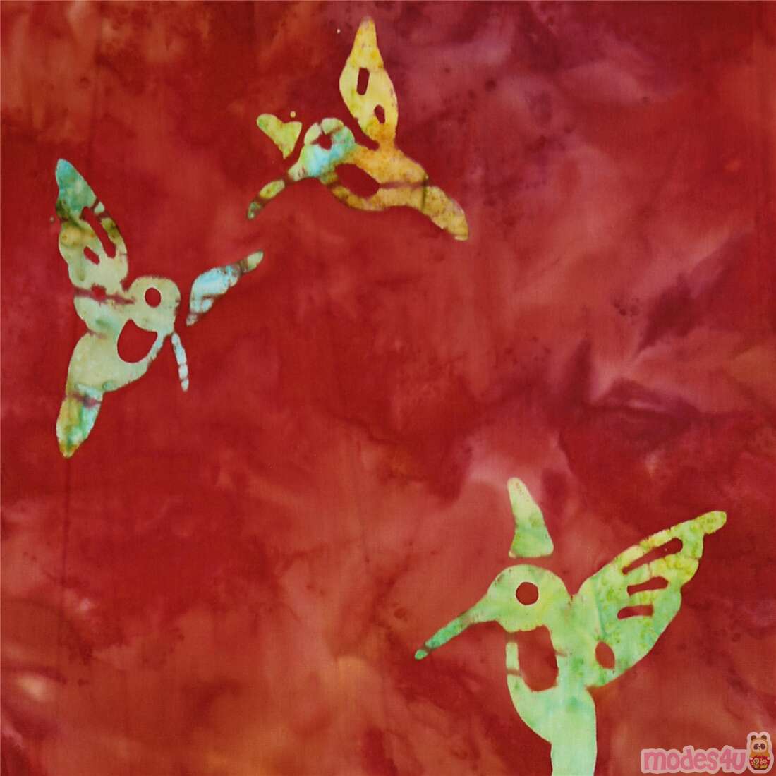 Coral red batik cotton fabric hummingbirds by Robert Kaufman Fabric by ...