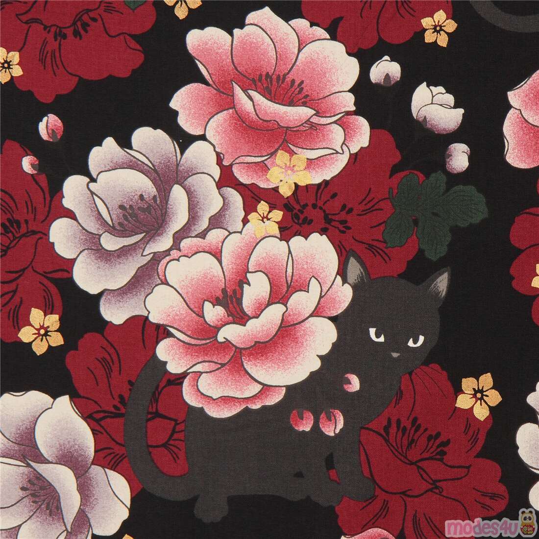 Cosmo black cat fabric with gold metallic embellishment Fabric by Cosmo ...