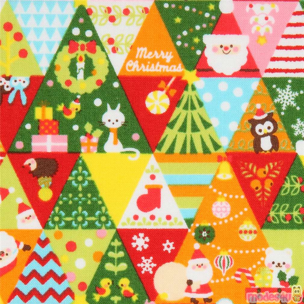 Cosmo colorful Christmas triangle fabric with trees Fabric by Cosmo ...