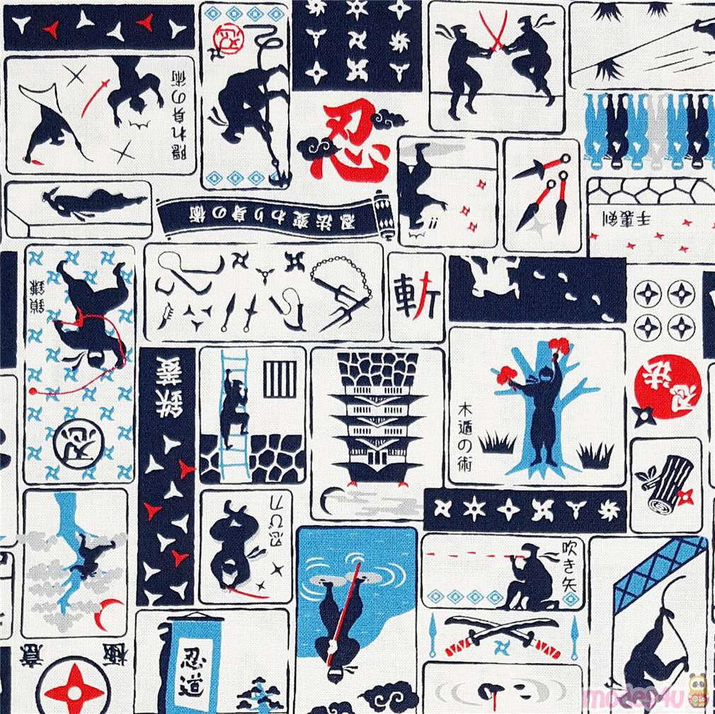 light cream Cosmo fabric with patchwork ninja warrior pattern Fabric by Cosmo - modes4u