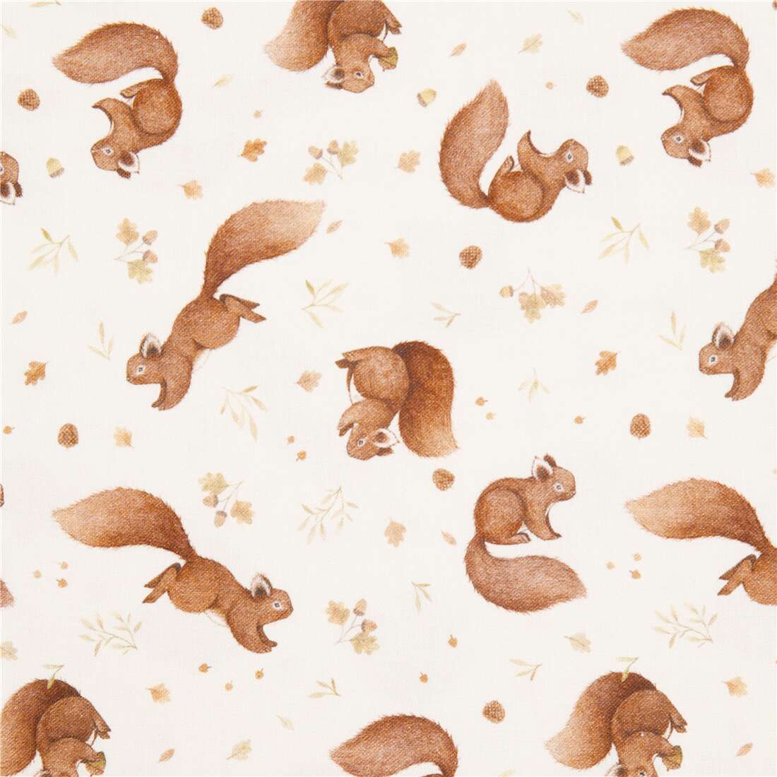 Cream cotton fabric Dear Stella tumbling squirrels and acorns Fabric by ...