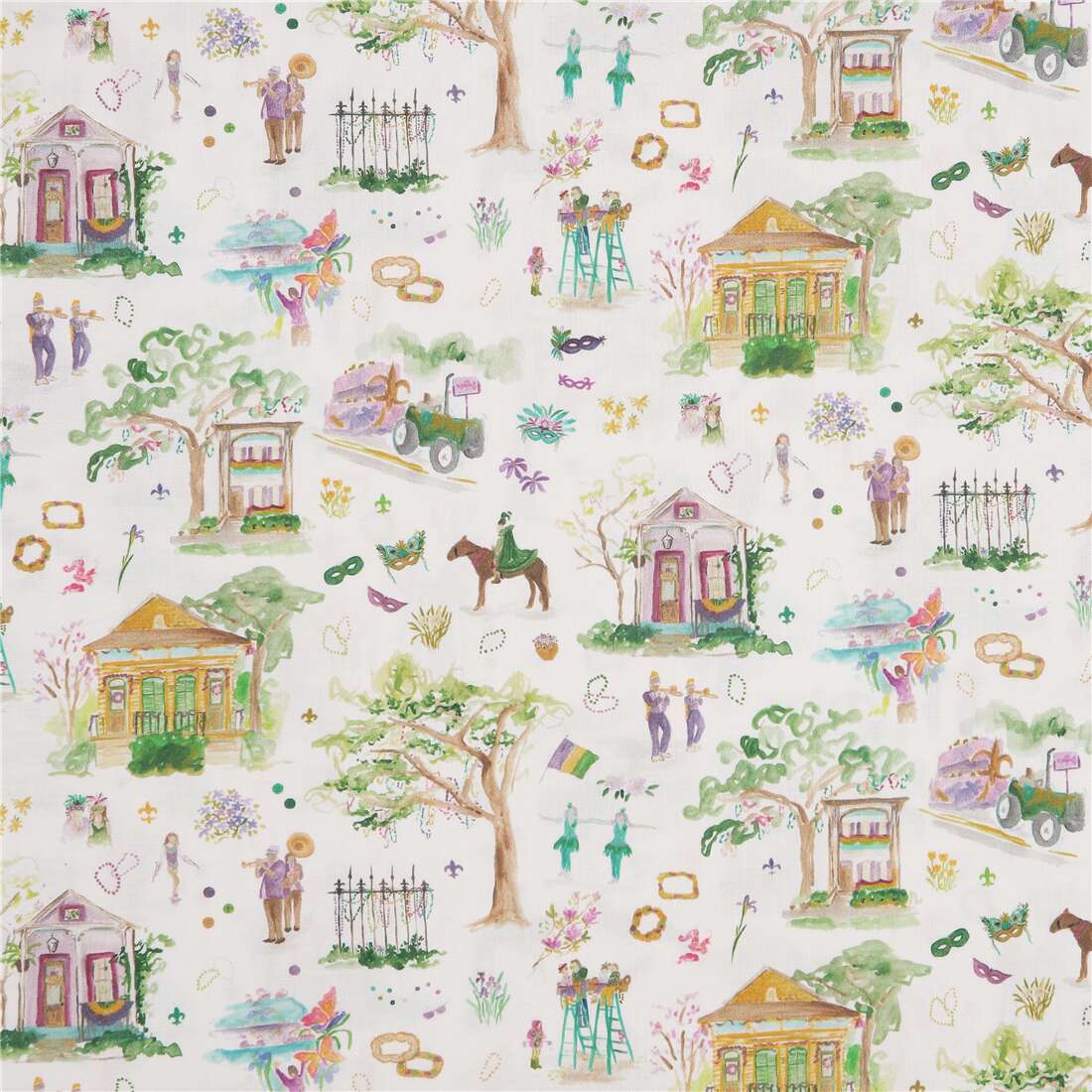 Watercolour Mardi Gras Performers Southern Carnival Fabric by Dear ...