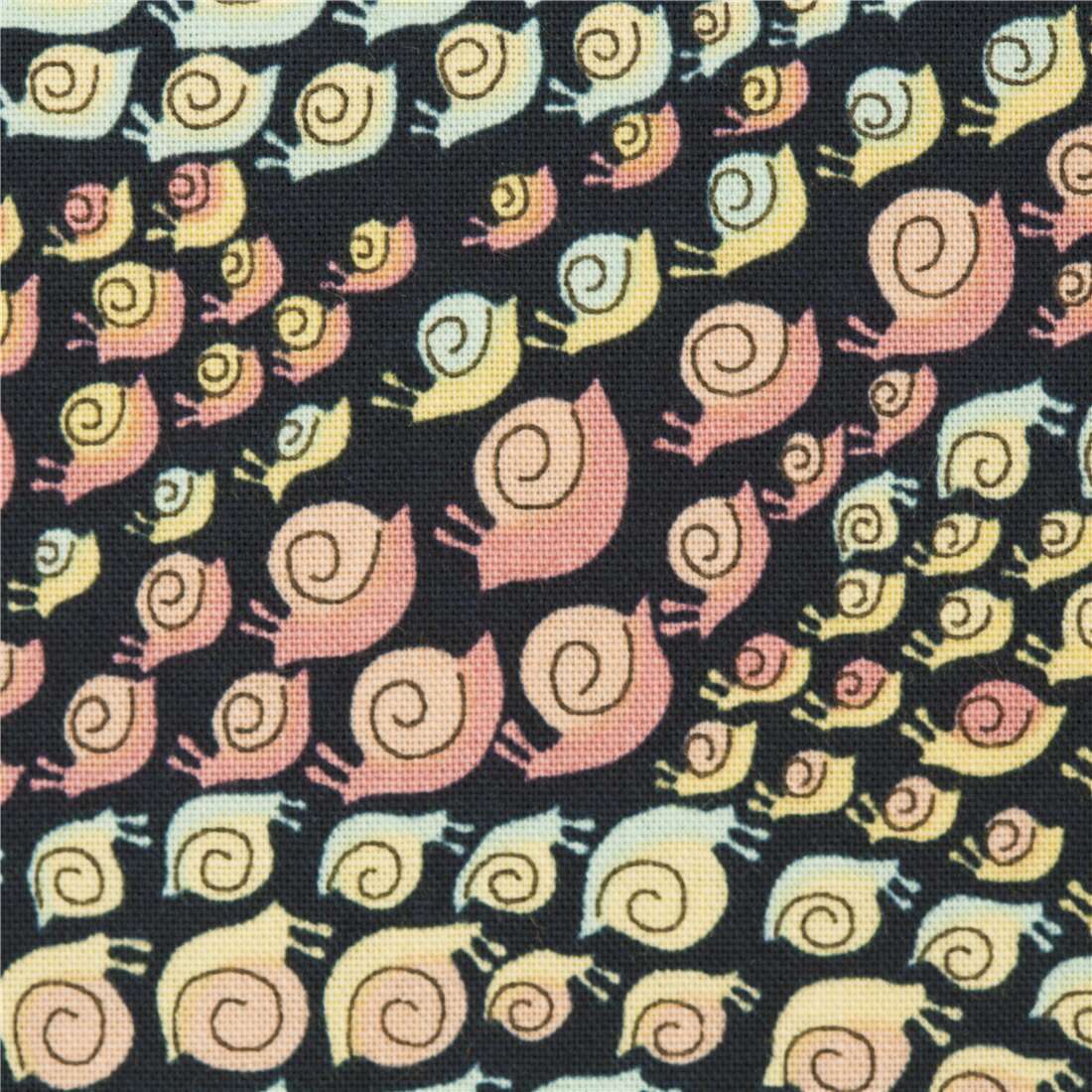 Dear Stella black fabric snails ombre animal cotton from USA with waves ...