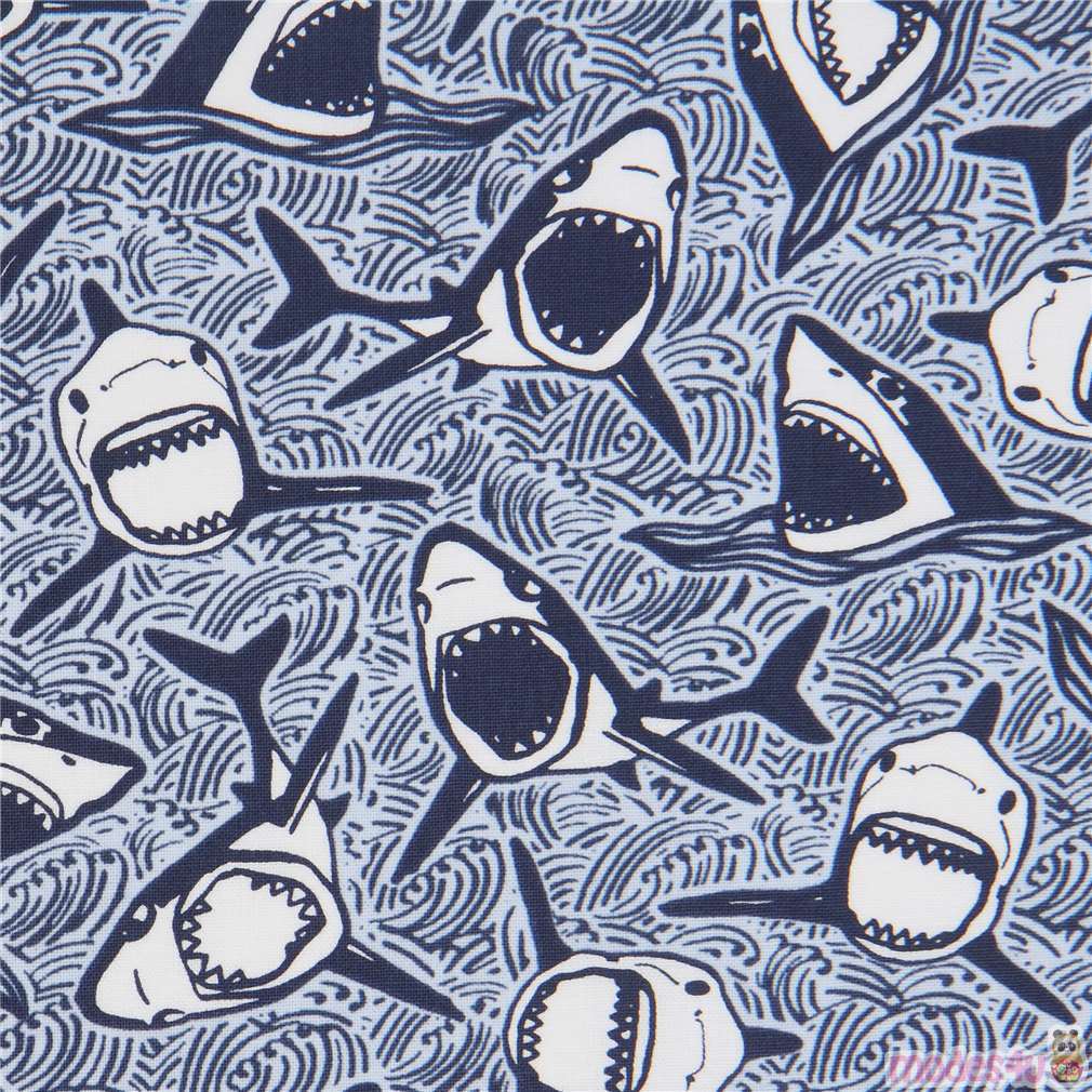 Fat Quarter (50 x 56 cm) - Dear Stella tela azul con tiburones Great ...