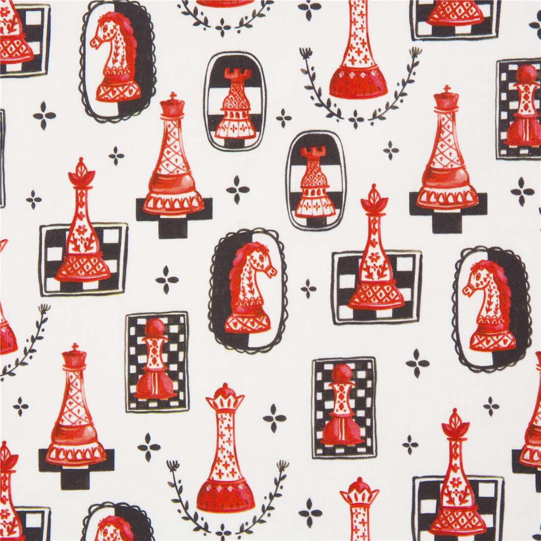 Chess Game Pieces Floral Illustrations Fabric by Dear Stella - modes4u