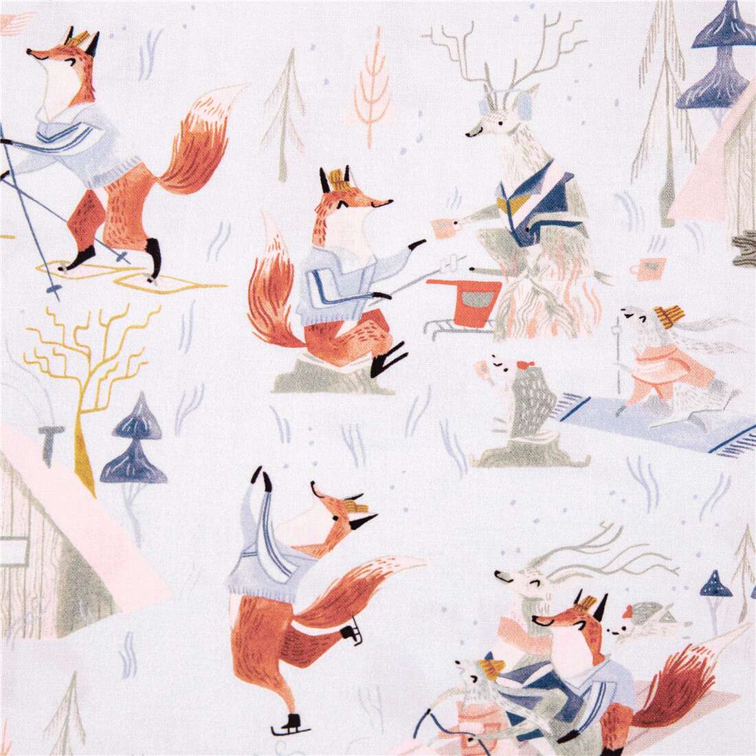 Ice Wild Winter Vintage Forest Creatures Snow Ski Fabric by Dear Stella - modes4u