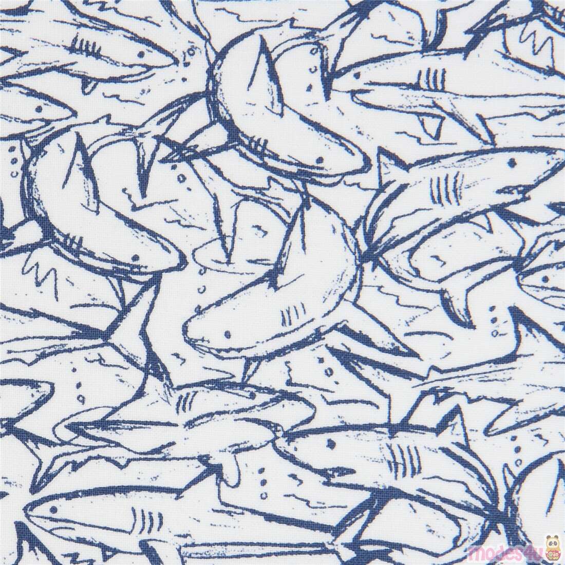 Dear Stella white fabric with blue sharks Fabric by Timeless Treasures ...
