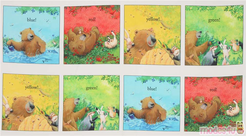 Elizabeth's Studio bear and forest animals colors panel fabric Fabric ...