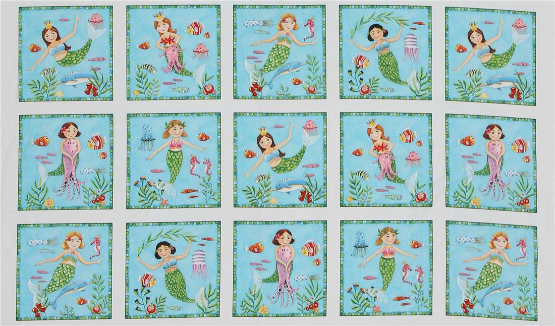 Little Mermaids with Sea Creatures Fabric by Elizabeth's Studio - modes4u