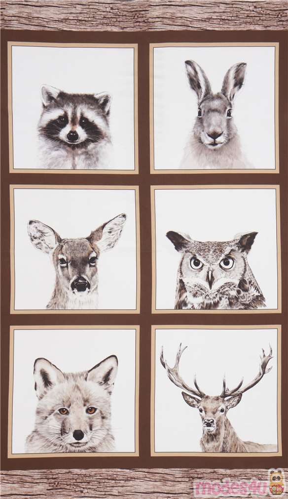 Faulty - brown animal panel Robert Kaufman fabric - modeS4u