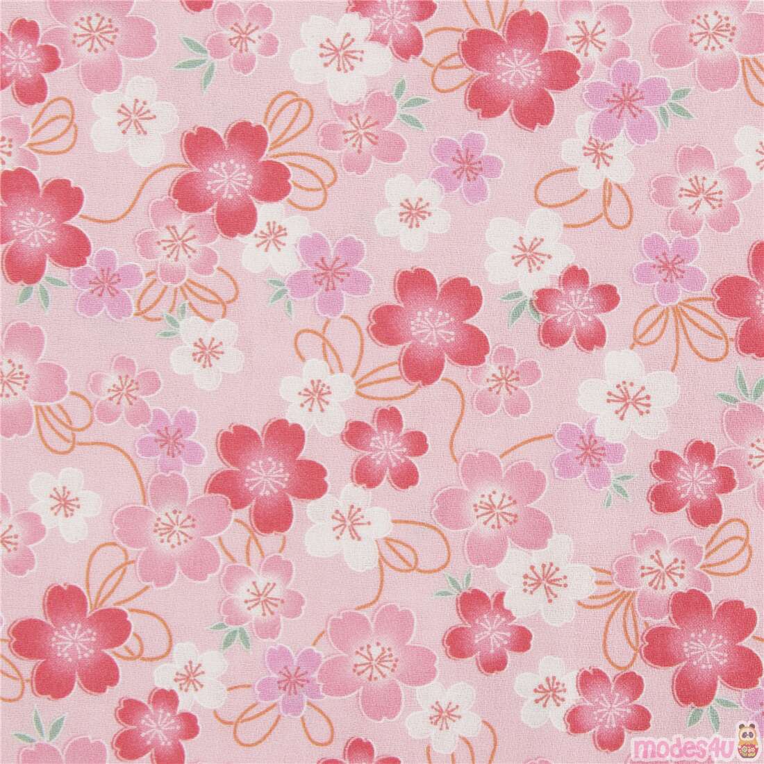 Flower dobby fabric white coral pink cherry blossom from Japan Fabric ...
