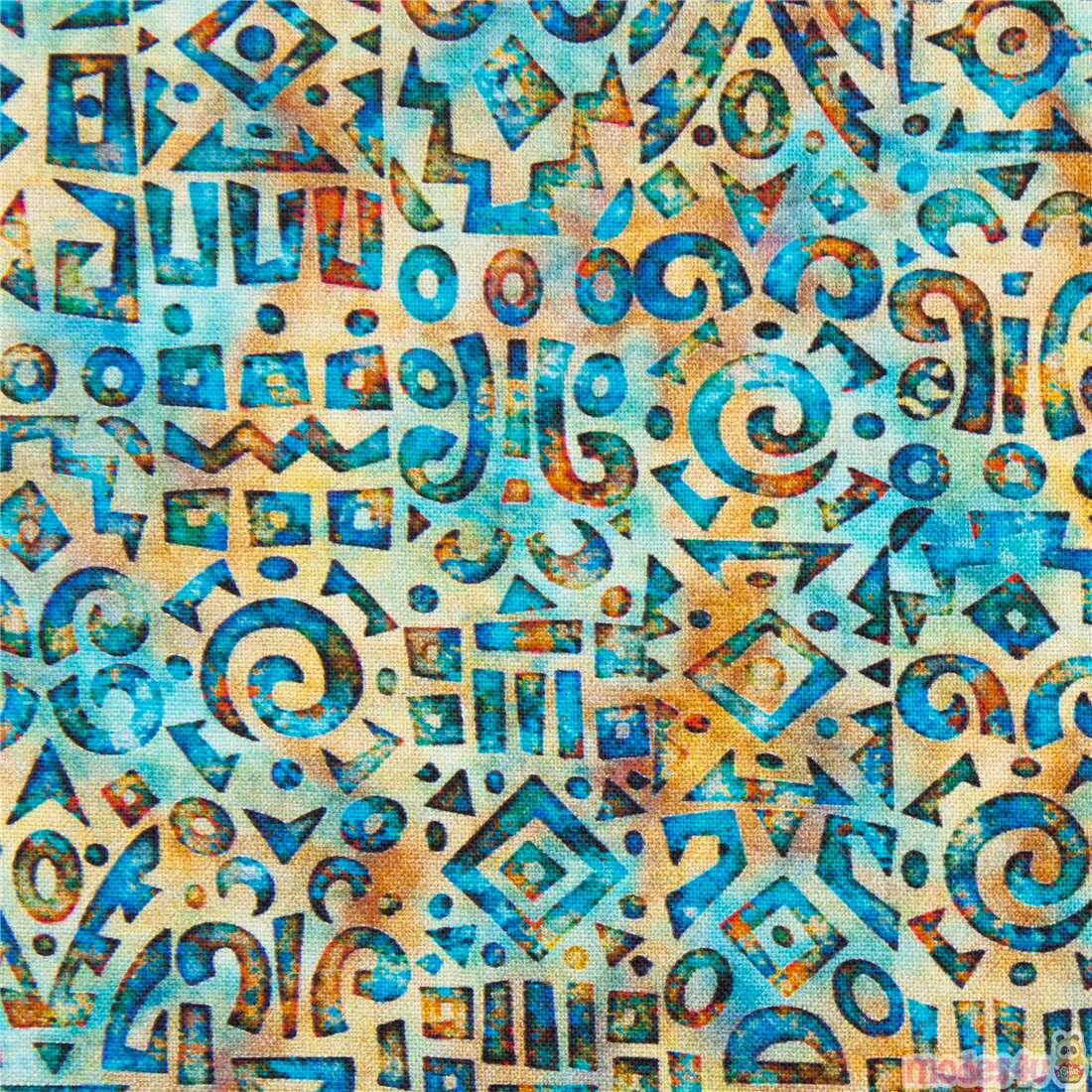 Geometric shapes batik yellow blue fabric Quilting Treasures Fabric by ...