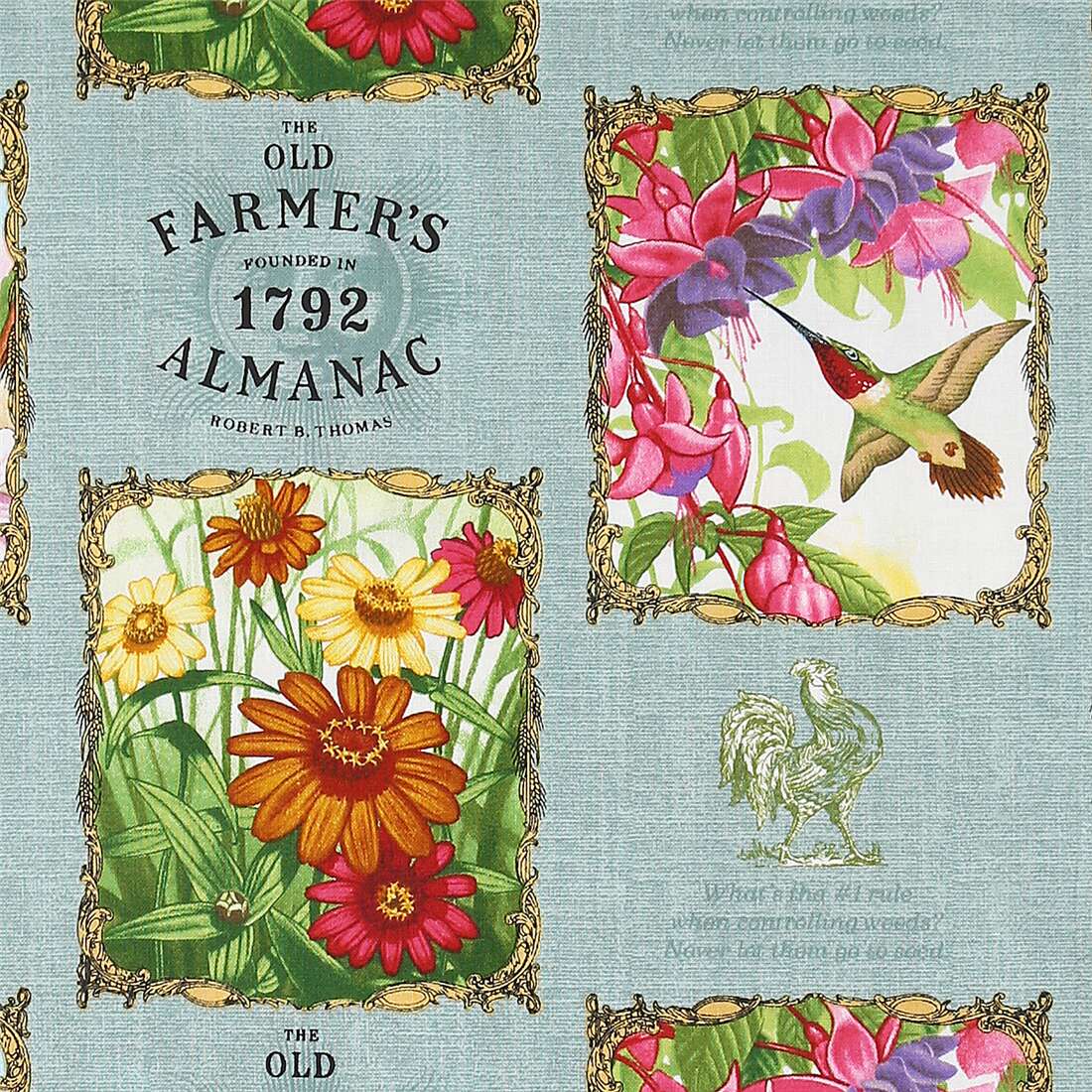 Grey Old Farmers Almanac fabric vintage flower illustration Fabric by ...
