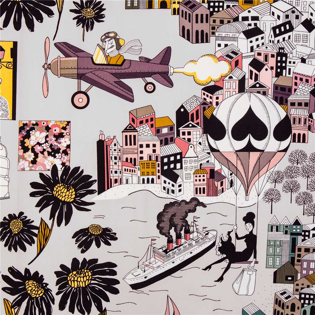 A Ghastlie Getaway Vacation Travel Ship Plane Fabric by Alexander Henry ...