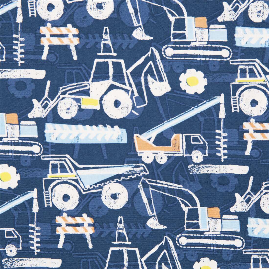 Heavy Machinery Digger Truck Chalk Sketch Fabric by Dear Stella - modes4u