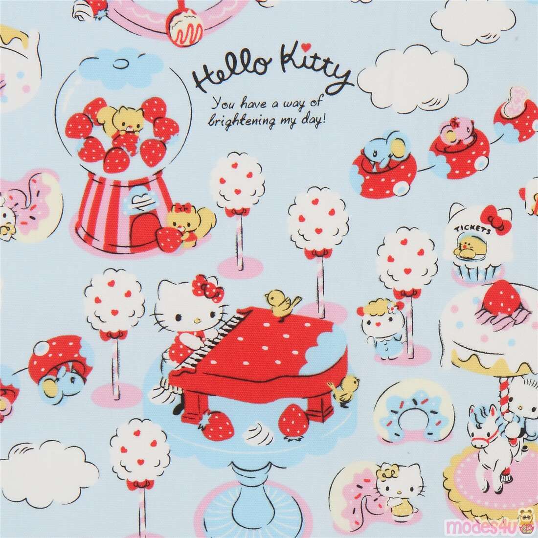 Hello Kitty oxford fabric in light blue with dessert and sweet treat ...