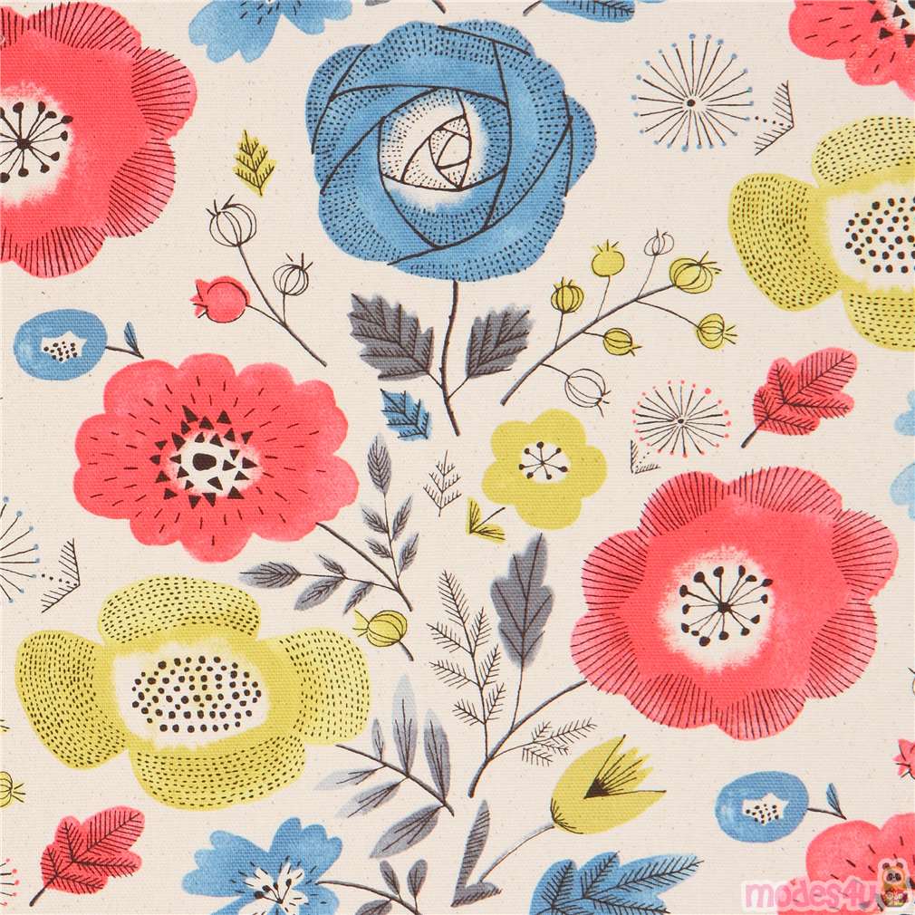 Japanese flower oxford fabric by Cosmo in natural color Fabric by Cosmo ...