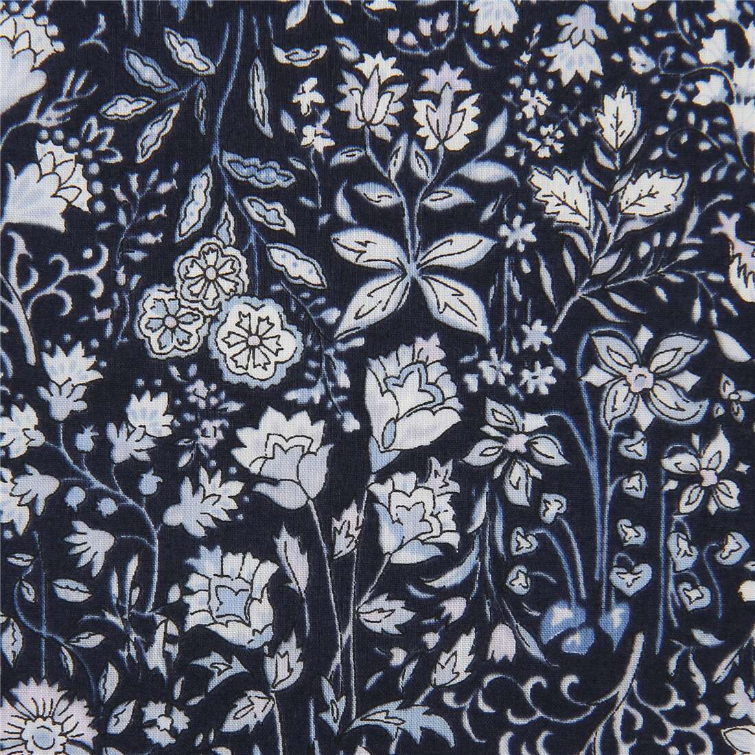 Japanese navy blue lawn fabric with Jacobean flowers Fabric by Japanese ...