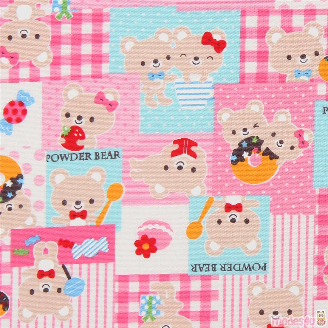 Japanese pink patchwork fabric with bears Fabric by Japanese Indie ...