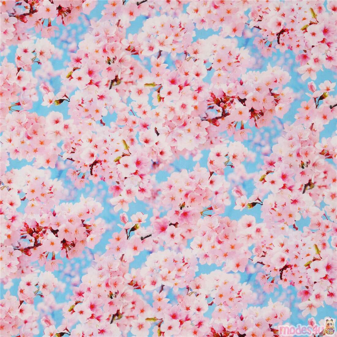 Kokka cotton fabric blue sky pink Sakura blooms Fabric by Kokka - modes4u