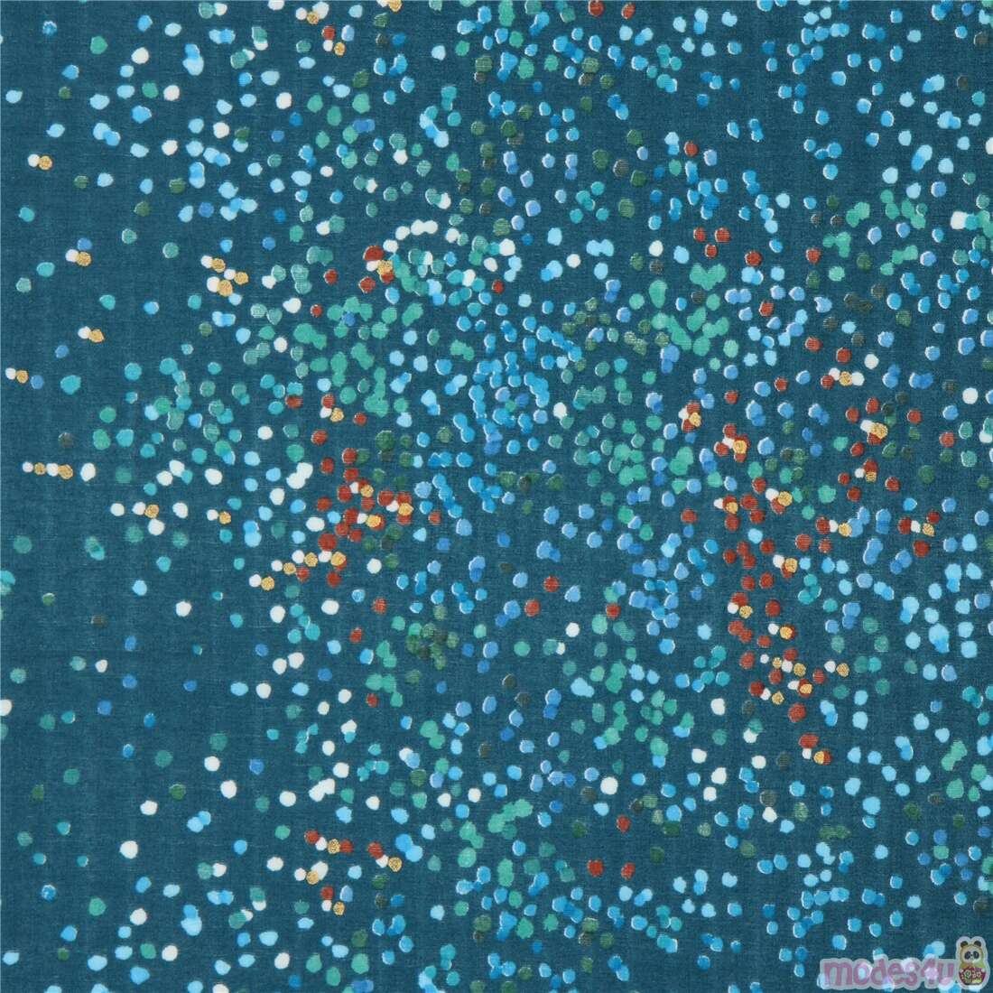 Kokka dark green and metallic gold nani iro double gauze dot fabric ...
