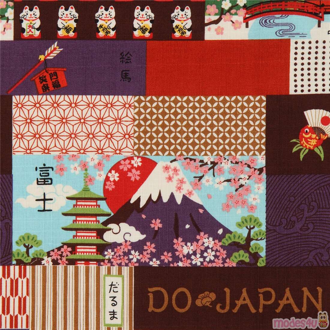 Kokka dobby fabric with Japanese patchwork design Fabric by Kokka - modes4u