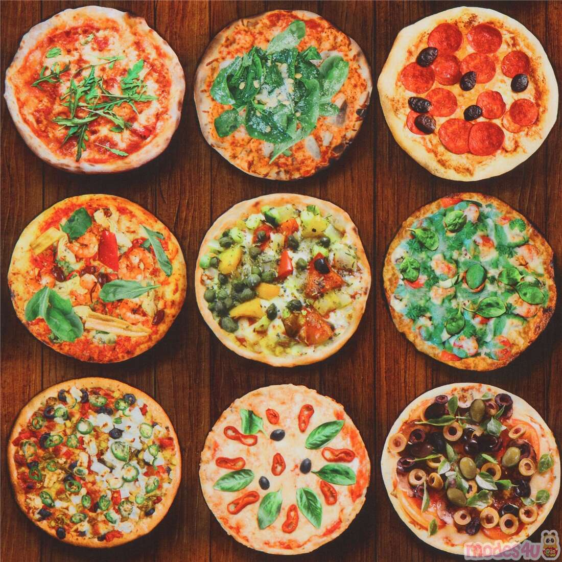 Kokka tela de comidas marrón con pizza de colores - modesS4u