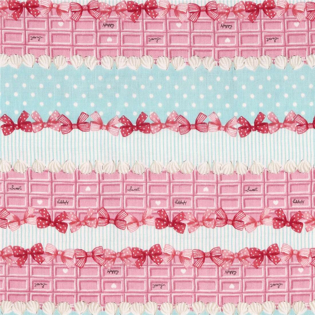 Kawaii Cute Strawberry Chocolate Ribbons Stripes Fabric by Kokka - modes4u