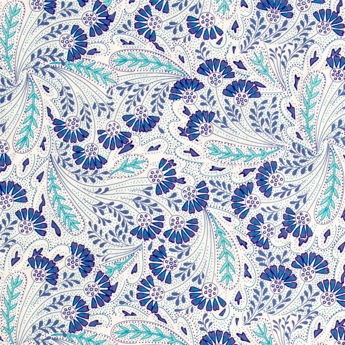 Liberty Fabrics blue Jacobean flower and leaf pattern fabric Fabric by ...
