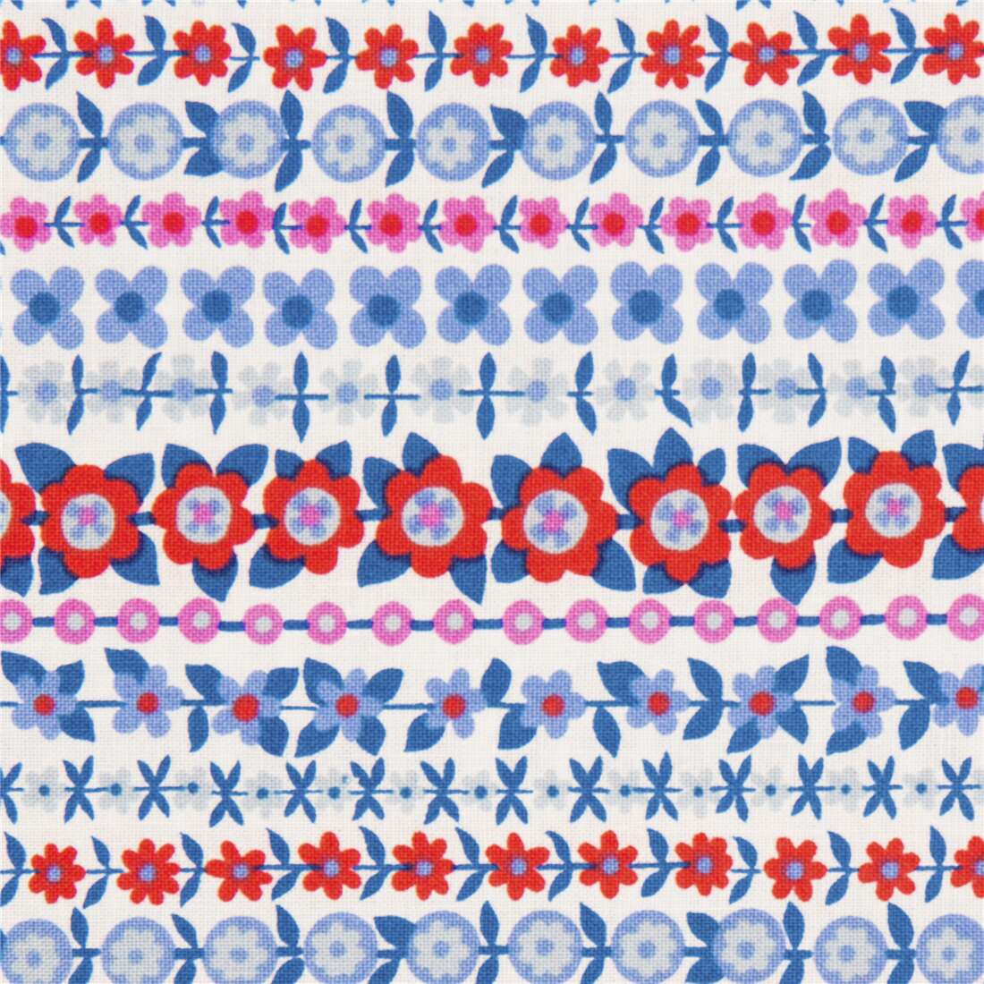 Liberty Fabrics small red blue white flowers in stripes retro Fabric by ...
