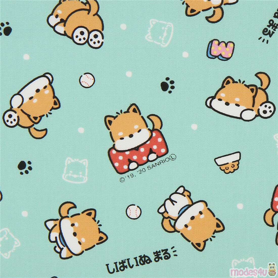 Marutaro Shiba Inu mint green oxford fabric Fabric by Sanrio - modes4u