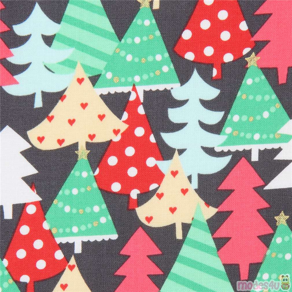 Michael Miller Christmas tree fabric with gold embellishment Fabric by ...